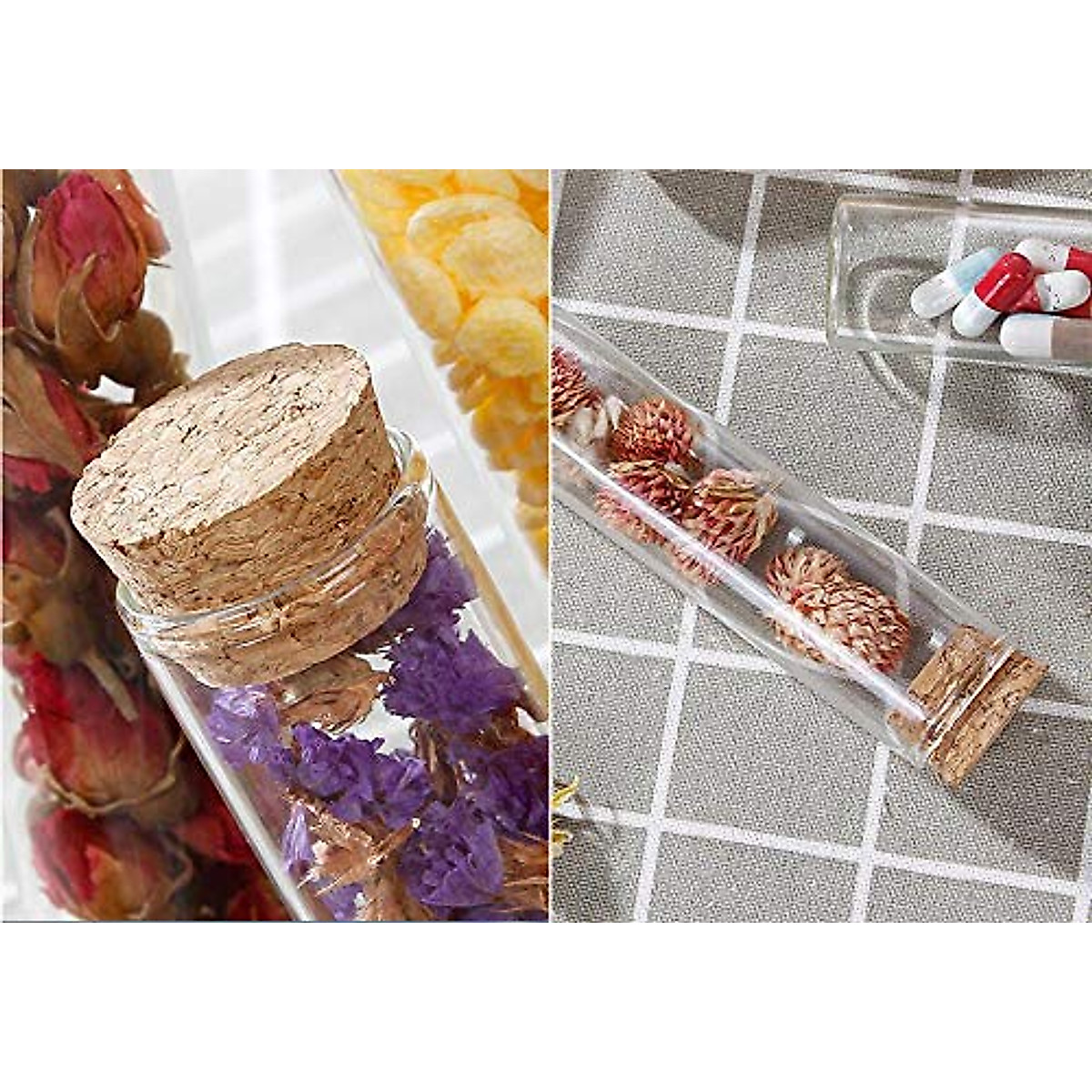 10PCS Empty Glass Clear Test Tube Message Bottles Vials Jars Packing Container with Wood Cork Stoppers for Scientific Experiments Tea Powder Liquid Storage Dispenser(40ml-30mmx80mm)
