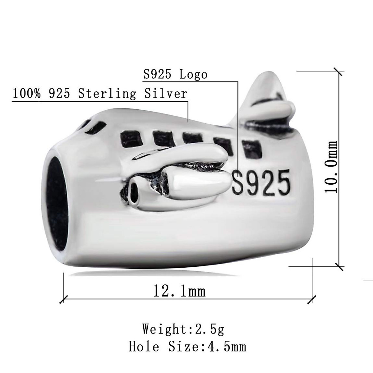 Airplane Aircraft Charms fit Pandora Travel Bracelet, 925 Sterling Silver Passenger Flights Plane Beads, Gifts for Souvenir/Christmas/Mothers Day/Birthday/Holiday