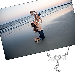 FEELMEM Pregnant Mom to Be Gift New Mom Gift 1 2 3 Baby Feet Footprint Charm Mom Heart Symbol Necklace Gift for New Mother Mommy To Be (Footprint-silve-1)