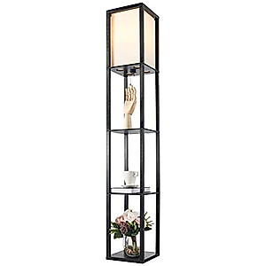 VONLUCE Shelf Floor Lamp, Etagere Lamp with Shelves, Standing Lamp with 3 Wood Display Storage Shelves for Bedroom Bedside Corner Living Room, Simple Modern Floor Lights with LED Bulb