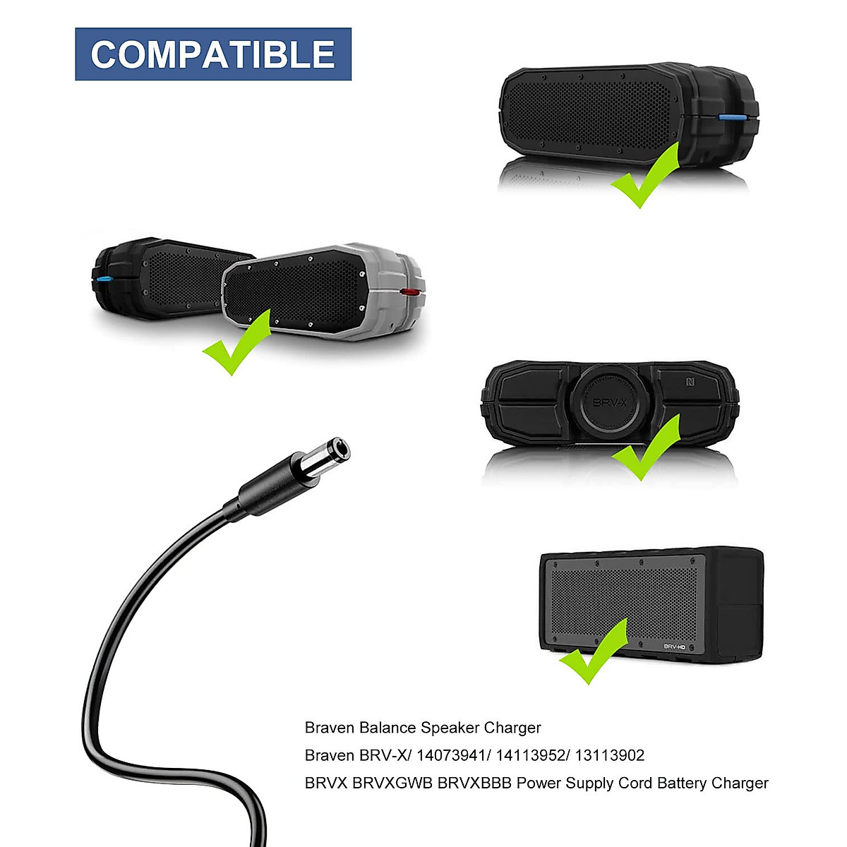 Lantisri 12V AC Adapter for Braven Balance Speaker Charger, Compatible with Braven Wireless Bluetooth Speaker BRV-X, BRVXGWB, BRVXBBB, 14073941, 14113952, 13113902, Braven BRV-HD Power Supply Cord