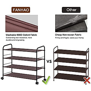 FANHAO 4-Tier Shoe Rack with Wheels, Rolling Shoe Organizer Adjustable Fabric Shoe Shelf Storage Organizer 16-20 Pair, Fits Boots, High Heels, Slippers and More (Bronze)