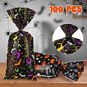Hotop 160 Pcs Halloween Cellophane Bags Halloween Treat Bags Plastic Halloween Party Favors Bags Trick or Treat Cookie Goodie Bags with Ties for Halloween Party Favors Gifts, 8 Design