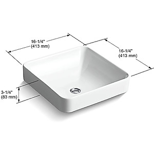 KOHLER 2661-0 Vox Vessel Bathroom Sink, vitreous China, 16-1/4" W x 16-1/4" L, White