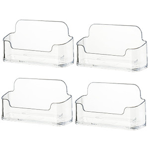 DMFLY Business Card Holder for Desk - 4 Pack Acrylic Business Card Holder Display Plastic Business Card Stand Desktop Business Card Holders for Exhibition, Home & Office, Fits 30-50 Business Cards