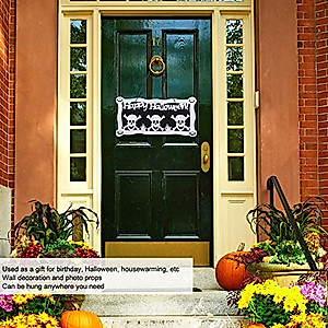 Halloween Banner, Halloween Door Banner Halloween Sign Clear Printing Decorative Rectangular Happy Halloween Banner for Bedroom Coffee Bar Garden halloween decorations(skull)