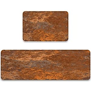 Kitchen Rug Set of 2 Iron Brown Copper Old Rusty High Abstract Damaged Orange Rustic Aged Corrosion Dirty Steel Anti Fatigue Non Skid Washable Cushion Doormat Bathroom Runner Rugs Bedroom Area Carpet