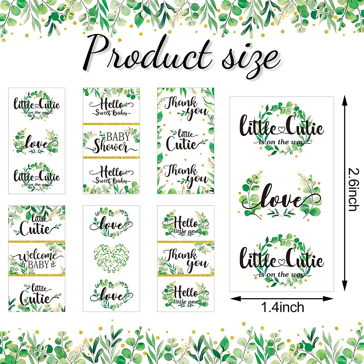 Clabby Baby Shower Candy Wrappers, Shower Mini Candy Bar Miniatures Wrappers Chocolate Bar Label Stickers for Boys Girls Kids Baby Shower Decor (No Candy)(Greenery Style, 90 Pieces)