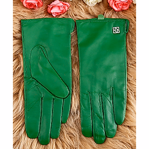 NappaNovum Women's Classic Italian Nappa Leather Gloves Lambskin Winter Comfort Lining Fashion Gloves (Touchscreen or Non-Touchscreen) (M, Green)