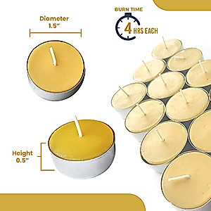 Pure Beeswax Tealights (Pack of 24) Unscented Tea Lights with Light & Natural Honey Scent - Decorative & Handmade Candles for Home, Wedding - 4 Hour Burn Time - Eco Friendly, Smokeless & Clean Burning