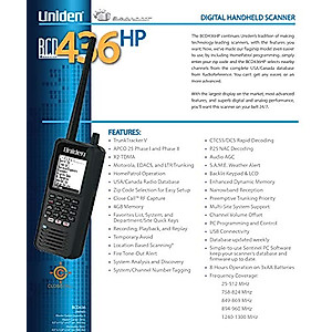 Uniden BCD436HP HomePatrol Series Digital Handheld Scanner. TrunkTracker V, Simple Programming, S.A.M.E. Emergency/Weather Alert, Covers USA and Canada