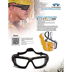 PYRAMEX I-Force Slim Safety Goggle, Black Frame/Clear Anti-Fog Lens