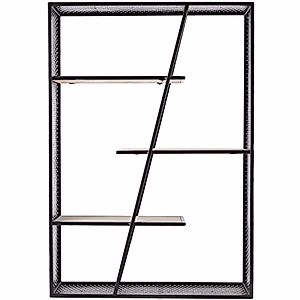 Admired By Nature Modern White Oak Wood Rectangular Mounted Metal Hanging Storage Floating Shelves, Black, ABN5E160-NTRL Wall Shelf