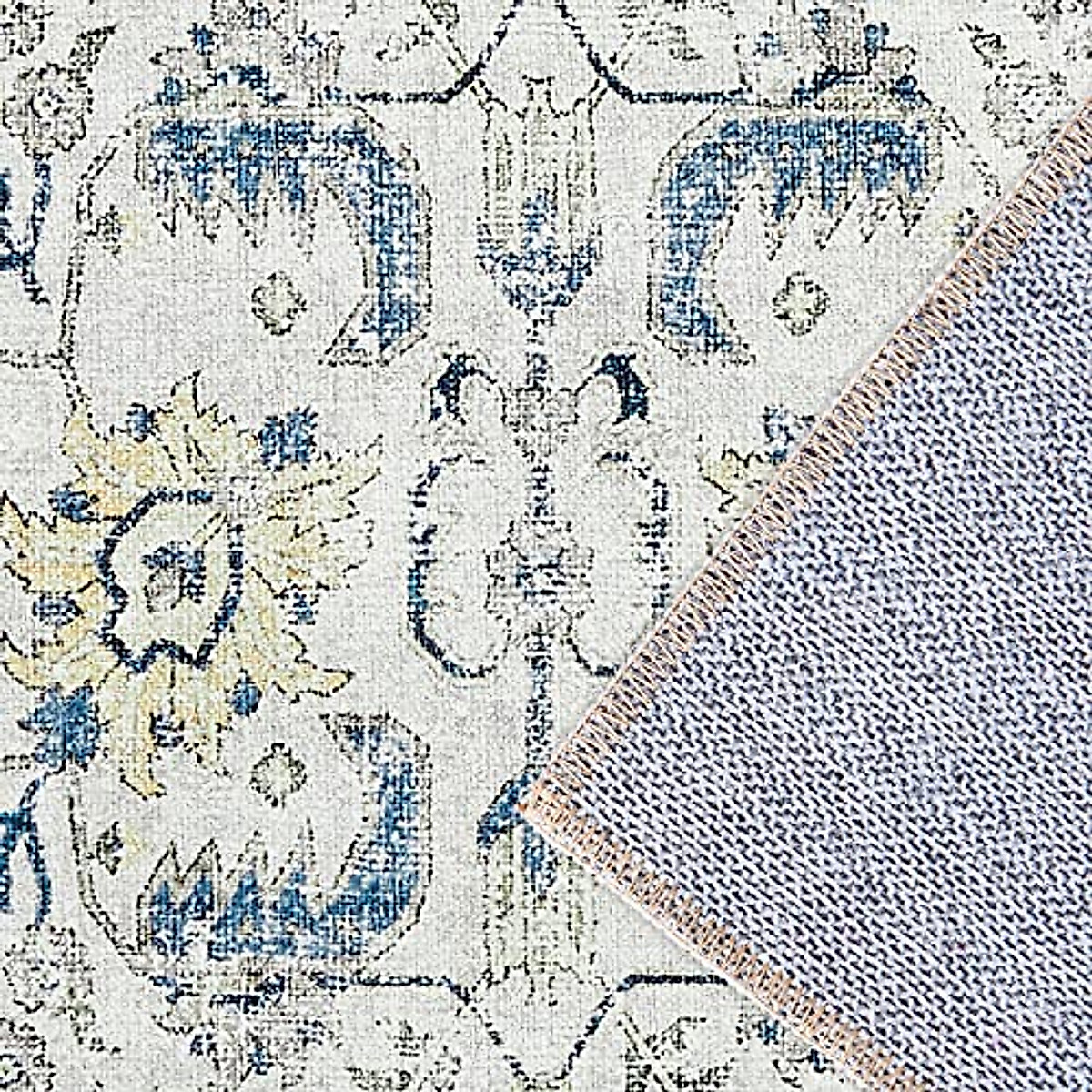 jinchan Area Rug 8x10 Vintage Rug Indoor Flodable Thin Rug Retro Accent Rug Distressed Carpet Blue Multi Floral Print Mat Country Boho Rug Non Slip Kitchen Bedroom Living Room Dining Room Office