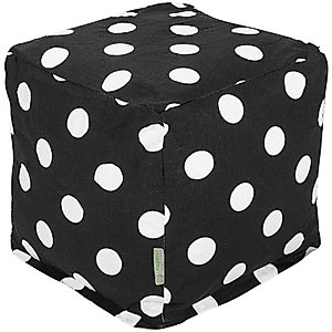 Majestic Home Goods Black Large Polka Dot Indoor Bean Bag Ottoman Pouf Cube L W x 17" H, 17" x 16" x 16",