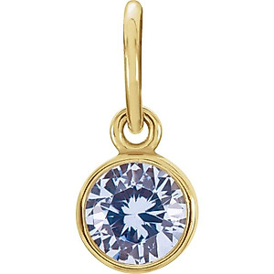 Solid 14k Yellow Gold Solitaire 4mm Round Simulated Aquamarine Birthstone Pendant Charm