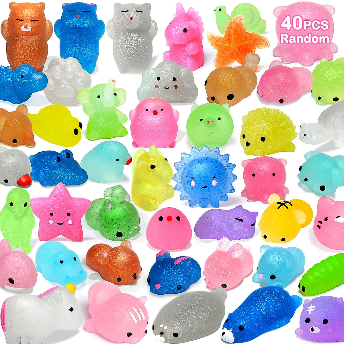 OCATO 40Pcs Mochi Squishys Toys Mini Squishies 2nd Generation Glitter Animal Squishies Party Favors for Kids Adults Stress Relief Toy Treasure Box Prize Classroom Valentine Prizes Easter Egg Fillers
