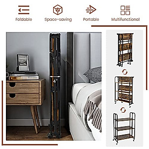 Giantex Foldable Storage Shelves with Wheels, No Assembly 3-Tier Rolling Cart, 2 of The Wheels Have Locks, Microwave Utility Cart Baker Rack, Portable Storage Rack w/Metal Frame, for Kitchen, RV