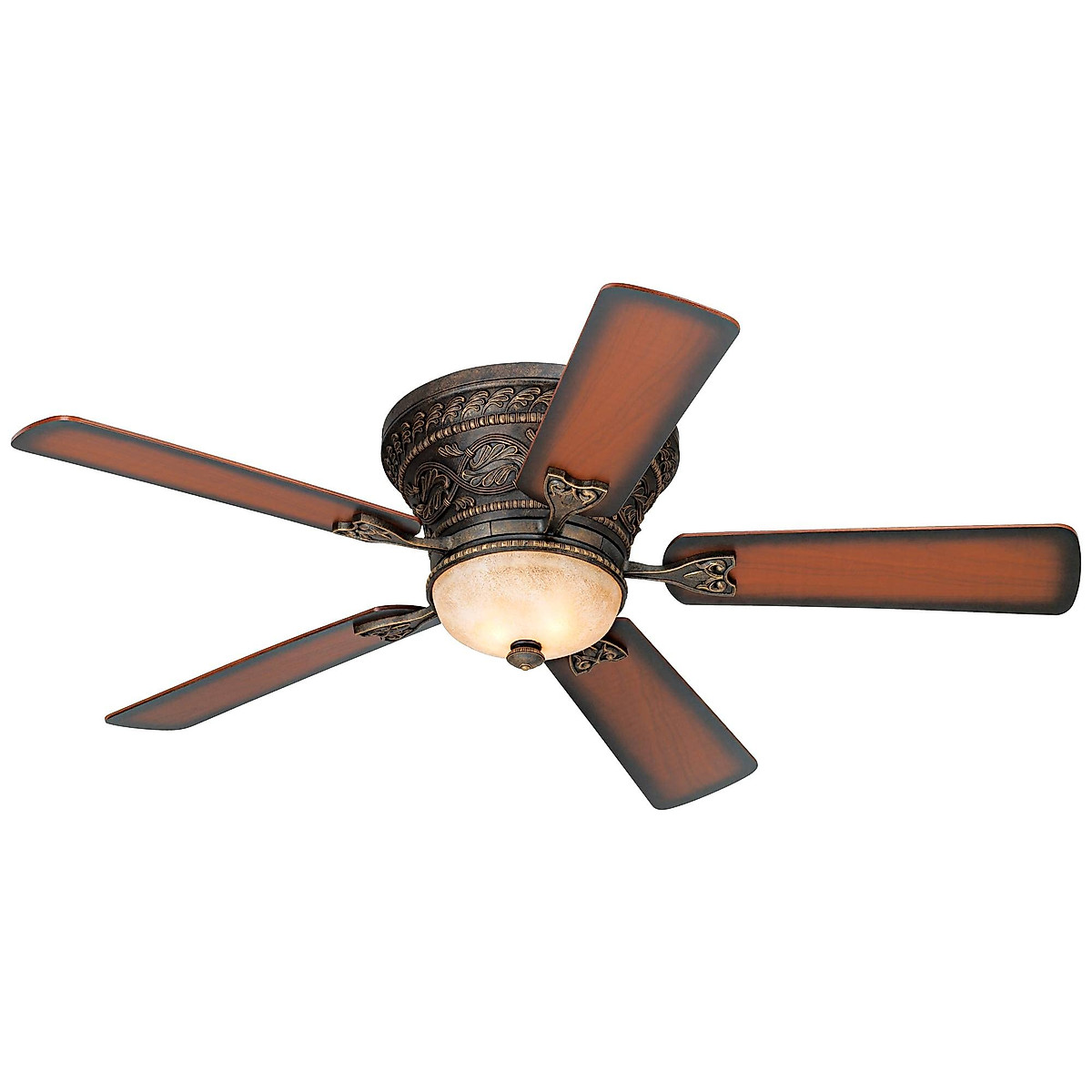 Casa Vieja 52" Ancestry Vintage Antique Indoor Ceiling Fan 5 Blade LED Light Remote Control Golden Bronze Motor Teak Walnut Finish Blades Bedroom Living Room Kitchen Dining Office Hugger Flush Mount