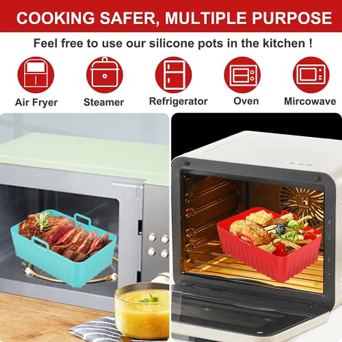 2-Pack Air Fryer Silicone Liners, 8.5 Inch Reusable Silicone Air Fryer Pots, for Ninja Foodi Dual Basket DZ201/DZ401 8QT 10QT Air Fryer, Food Safe Air Fryer Accessories, Air Fryer Basket