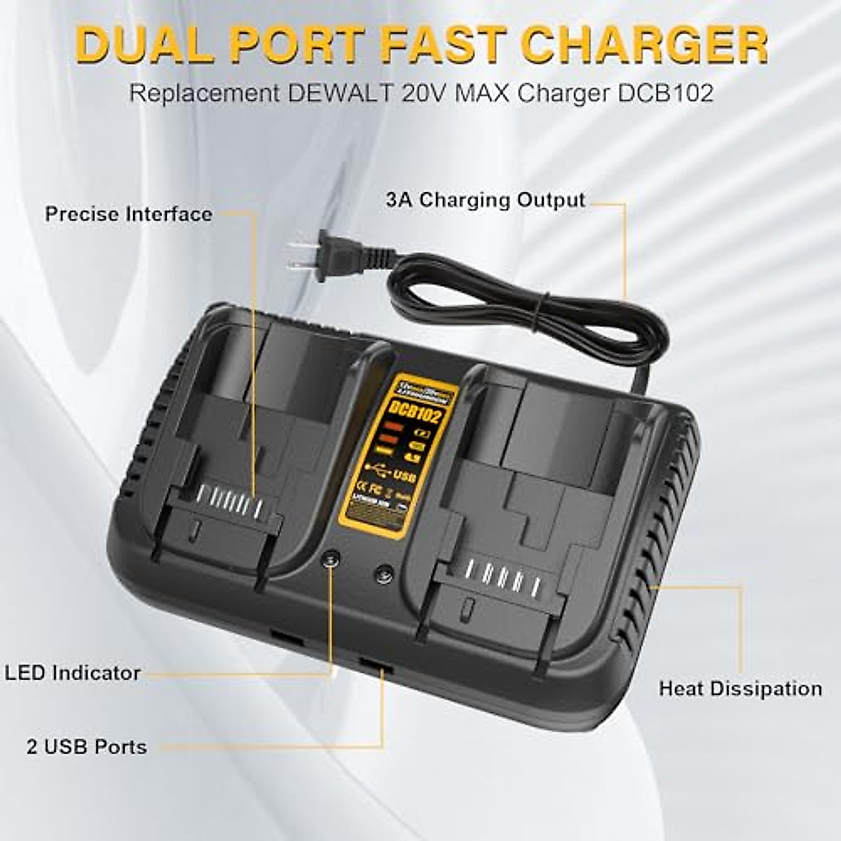 Powilling DCB102BP Replacement Charger for DeWalt DCB102BP 20-Volt MAX Jobsite Charging Station