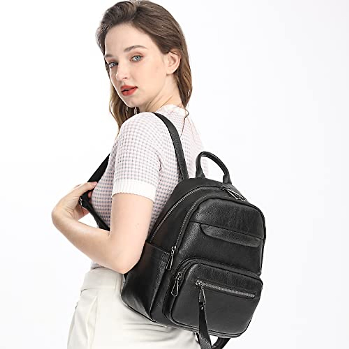 AMELIE GALANTI Small Black Backpack Purse For Women,Womens Casual Leather Daypack Backpacks