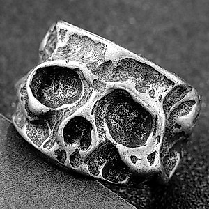 Stainless Steel Retro Vintage Antique Gothic Skull Death Biker Skeleton Cocktail Party Ring (Grey, 14)