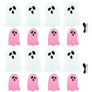 SaktopDeco 2 Pack White Pink Ghost Garland Felt Ghost Banner for Haunted House Fireplace Indoor Outdoor Halloween Party Decorations Supplies