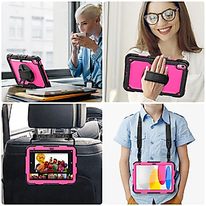 SIBEITU Case for iPad 10th Generation 10.9 inch 2022 with Screen Protector Pencil Holder, 3 Layer Shockproof Rugged Protective Case for iPad 10th Gen A2757/A2777 w/Kickstand & Shoulder Strap, Rose