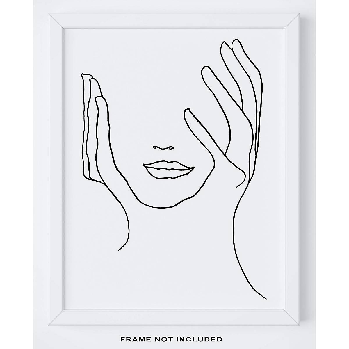 Abstract Minimalist Line Wall Decor - 11x14" UNFRAMED Print - Modern, Minimal, Black And White Drawing - Female Face And Hands Silhouette Wall Art