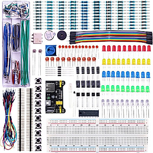 Upgraded Electronics Fun Kit w/Power Supply Module, Jumper Wire, Precision Potentiometer, 830 tie-Points Breadboard Compatible with Arduino, STM32