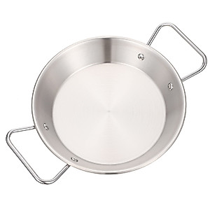 UPKOCH Round Skillet 20cm Flat Bottom Paella Pan Stainless Steel Snack Plate with Metal Handle for Camping and Outdoor Cooking Supplies