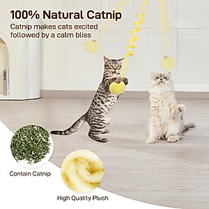 Potaroma Hanging Fluffy Cat Catnip Ball Toys 3 Pcs with Bell, Interactive Cat Teaser Retractable, Cat Toys Indoor Kitten Play Chase Exercise Physical Stimulation