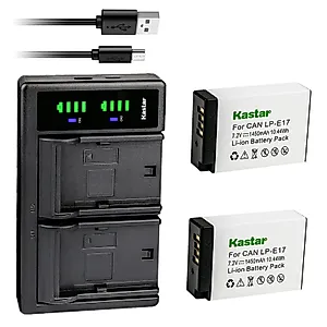 Kastar 2-Pack Battery and LTD2 USB Charger Replacement for Canon LP-E17 LPE17 Battery, Canon EOS 760D, EOS 800D, EOS 8000D, EOS R8 Mirrorless, EOS R50 Mirrorless Cameras, BG-E18 Battery Grip