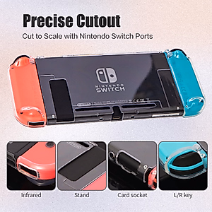Switch Clear Case, Dockable Protective Hard Cover Case for Nintendo Switch and Soft TPU Grip Case for Joy-Con with Tempered Glass Screen Protector and Thumb Stick Caps (NOT for Switch OLED)