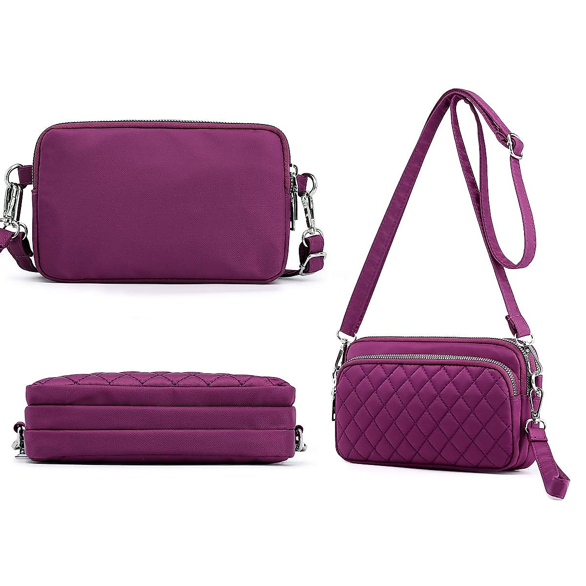 Collsants Small Nylon Crossbody Purse for Women Small Handbags Mini Nylon Travel Shoulder Bag Multi Zipper Pockets