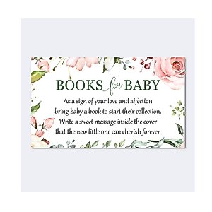 Moonrise Papery Baby Shower Book Request Cards, Set of 50, Pink Floral Design