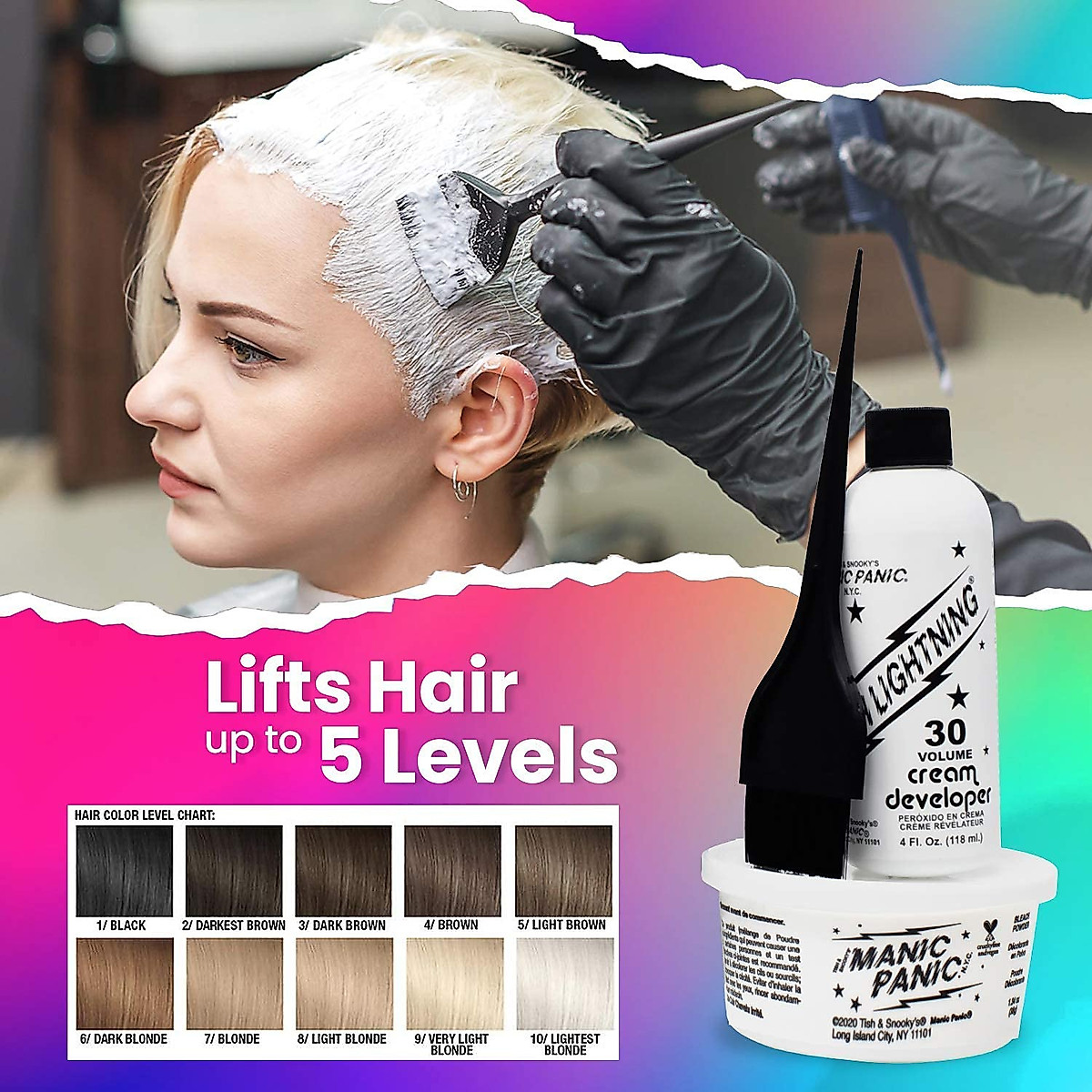 MANIC PANIC Blue Lightning Hair Bleach Kit 30 Volume Developer Bundle with Prepare to Dye Clarifying Shampoo