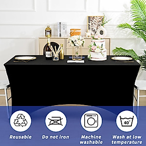 Fixwal 3 Pack Black Table Cloth for 6 Foot Rectangle Tables, Rectangular Tablecloths Stretch Spandex Fitted Table Covers 6 ft for Parties, Trade Shows, Banquet, Weddings, Buffet