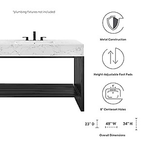 Modway Gridiron 48" Stainless Steel Bathroom Vanity Cabinet, 48 Inch, Black