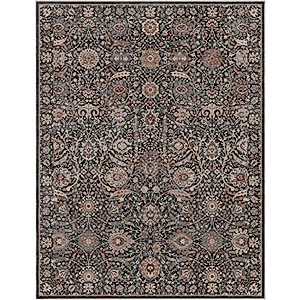 Well Woven Liana Flatweave Floral 7'7" x 9'10" Charcoal Grey & Beige Area Rug