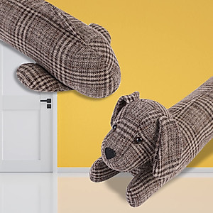 SANFERGE Dog Under Door Draft Stopper Heavy Duty, 3LB 34 Inch Decorative Fabric Door Draft Blocker, Animal Weather Stripping Sound Proof Bottom Seal, Save Energy Stopper Guard, Brown Plaid