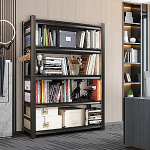 ErgoNova 72" H Metal Bookshelf,Sturdy Bookcase,5-Tier Adjustable Book Shelf with Storage for Bedrooms,Living Rooms and Home Offices,Black