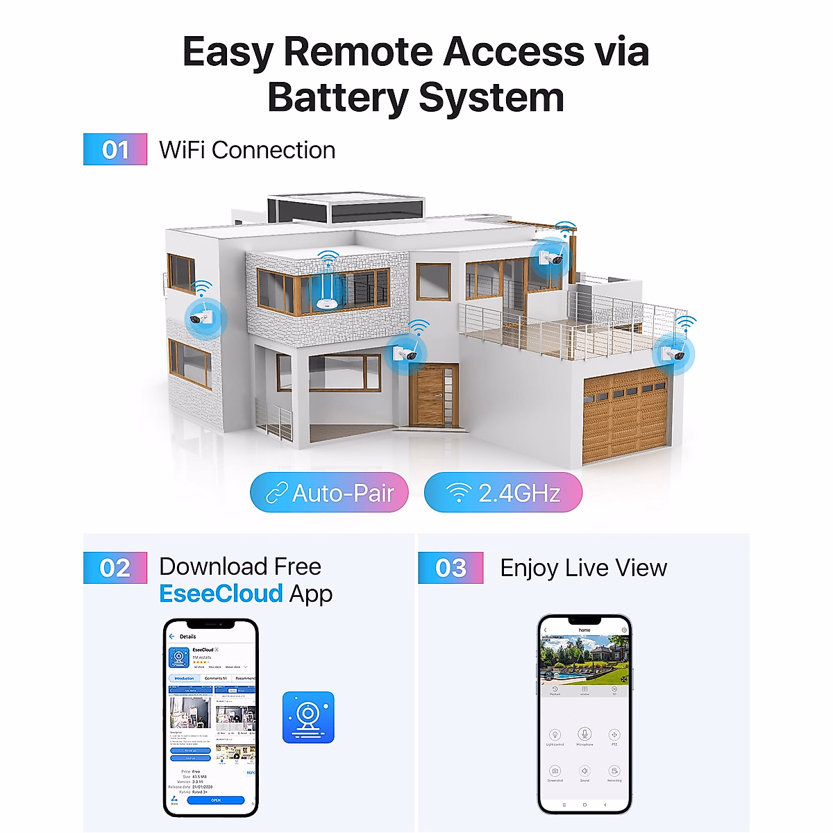 ZOSI C309 4CH 2K Spotlight Battery Powered Wireless Security Camera System,4pcs Wire-Free Rechargeable Outdoor Cameras,Color Night Vision,Light & Siren Alarm,2-Way Audio,32GB SD Card&Cloud Storage