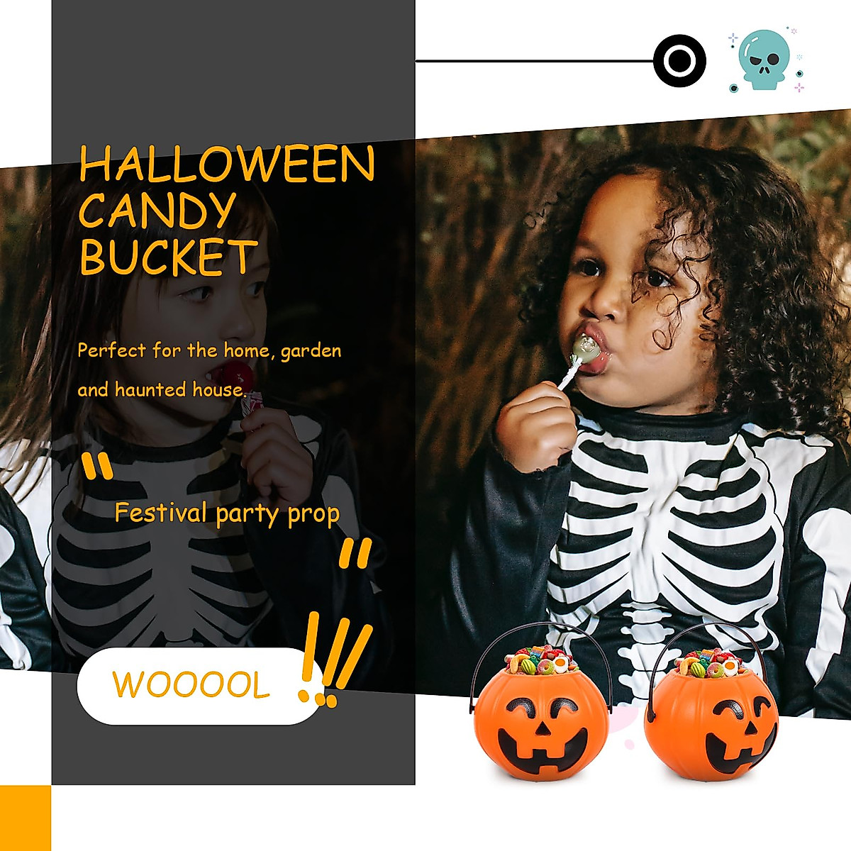 SAFIGLE 2 Pcs 17cm Large Plastic Halloween Pumpkin Buckets - Portable Trick or Treat Candy Pails for Kids, Perfect for Halloween Party Decorations Plastic Trick or Treat Buckets Pumpkin Pail