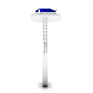 Rosec Jewels Lab Grown Blue Sapphire Diamond Halo Engagement Ring, AAAA Quality, Certified Sapphire Diamond Teardrop Ring- Ready To Gift, 14K White Gold, Size:US 5.00