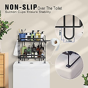 Over The Toilet Storage Shelf, Over-the-toilet Storage Rack, Over Toilet Bathroom Organizer Adhesive Wall Hanging Shelves with Toilet Paper Holder&Hooks, Space Saver for Small Room (2-Tier, Black)