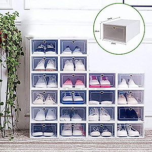 YIPONYT 20 Pack Shoe Box Side Open, Plastic Stackable Shoe Storage Organizer Shoe Container Sneaker Box for Men Women Shoe (13.0 x 9.1 x 5.5 inches, White)