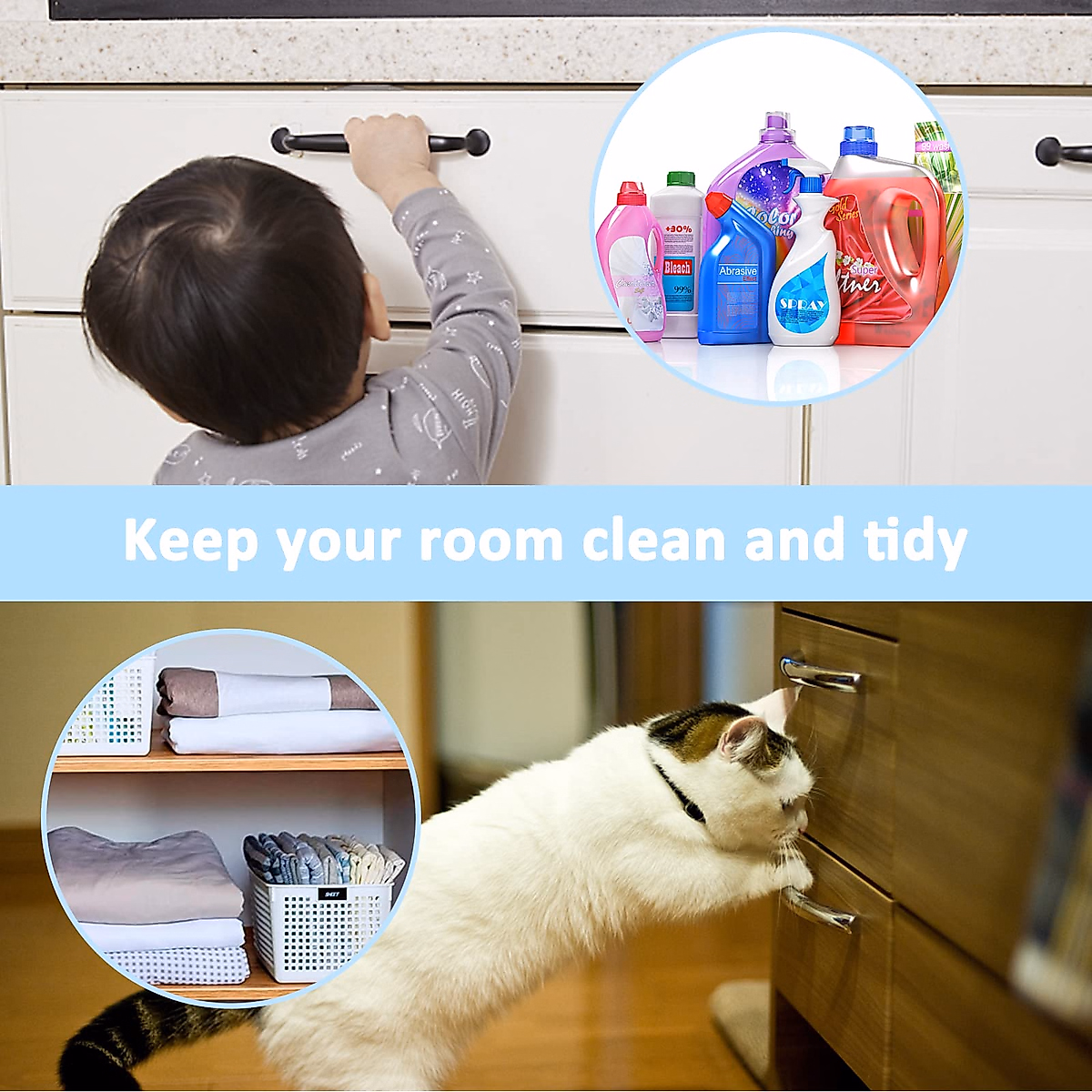 Baby Proofing (20 Locks and 2 Keys) -Child Magnetic Cabinet Locks with Lighting Function, Fit Most Cabinets and Drawers