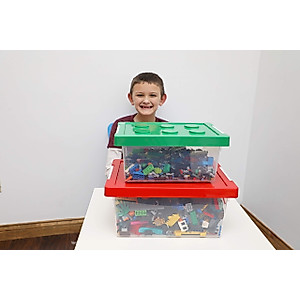 ASH BRAND Toy Organizer Set of 2 Large and Small Brick Shaped Storage Containers for Building Brick Storage, Small Dolls, bricks toys, Small Kids Toys - Plastic Kids Toy Chest